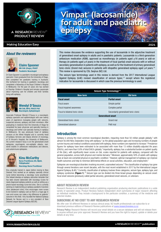 Neurology Research Review NZ Free Update | Product Review: Vimpat ...
