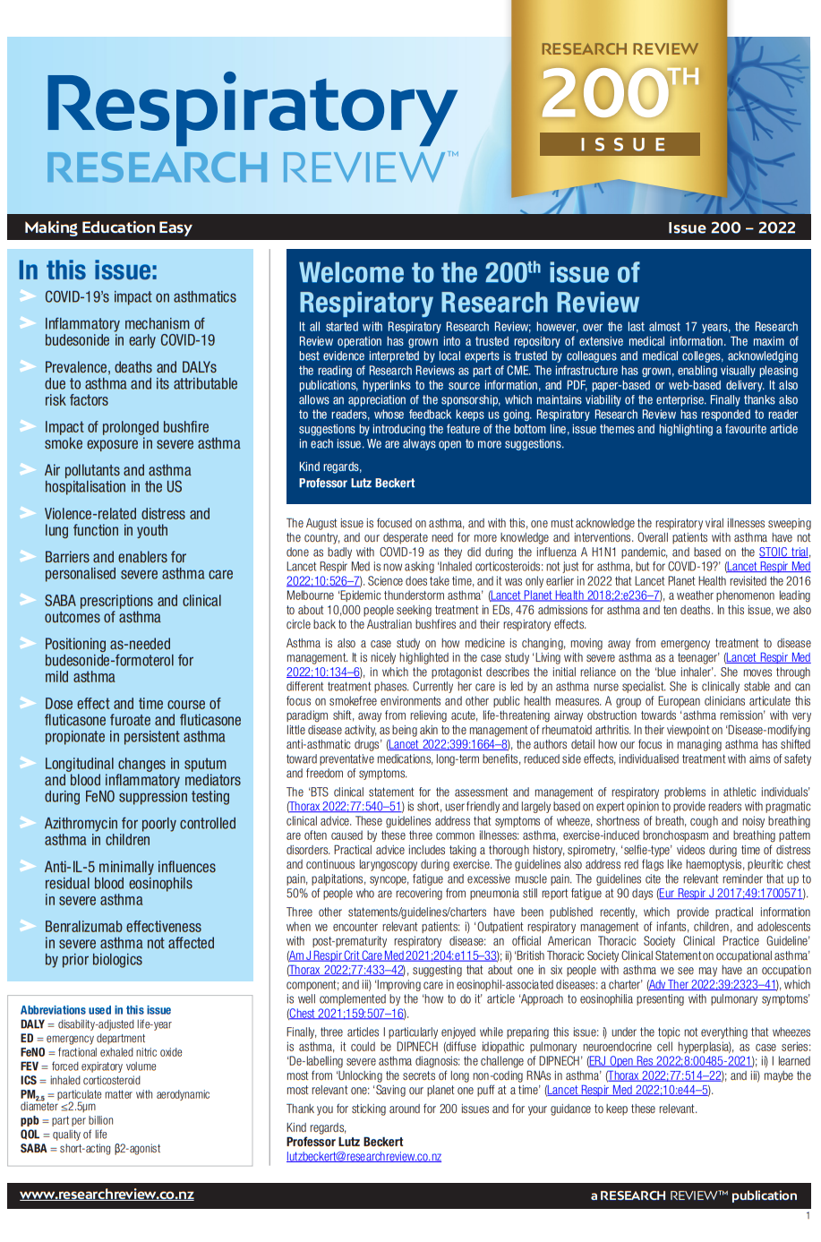 Respiratory Research Review NZ Free Update | NZ Respiratory Research ...