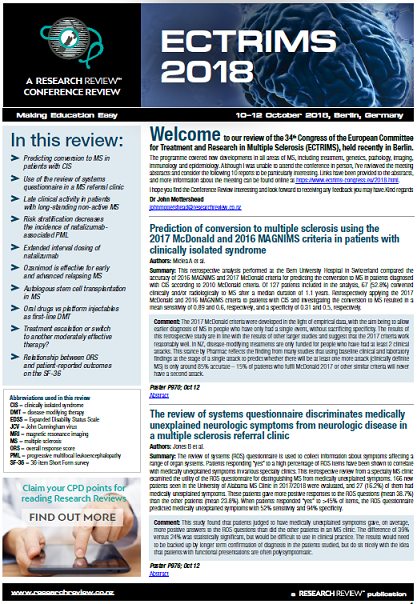 Neurology Research Review NZ Free Update | ECTRIMS 2018 Conference Review