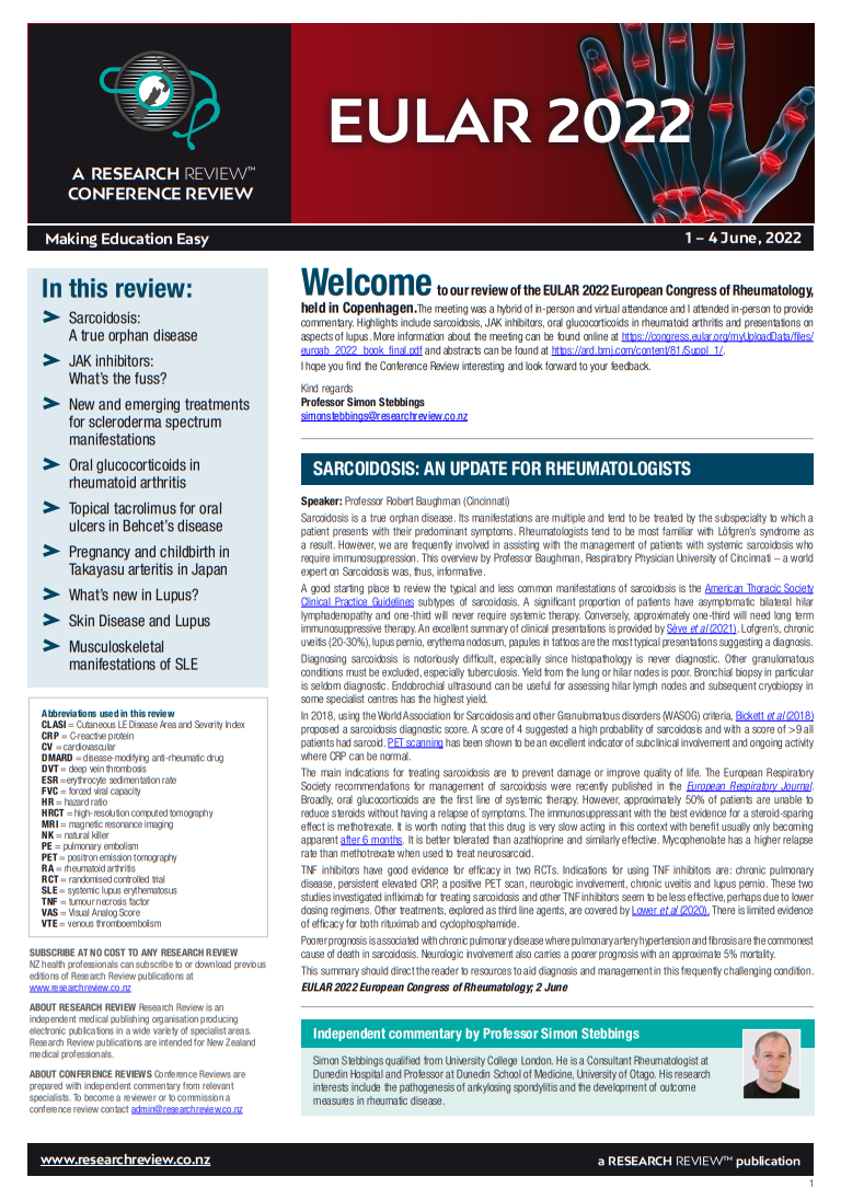 Rheumatology Research Review NZ Free Update | EULAR Congress Conference ...
