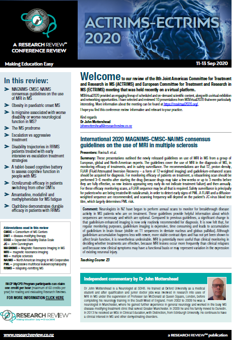 Neurology Research Review NZ Free Update | ACTRIMS-ECTRIMS 2020 ...